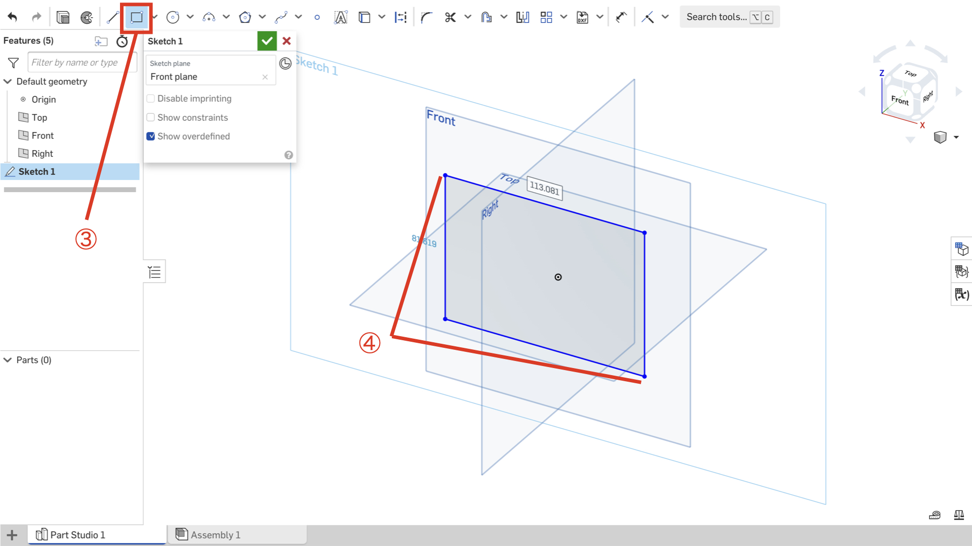 How to use Onshape. Draw lines and squares in the sketch. - わん＆K研修室