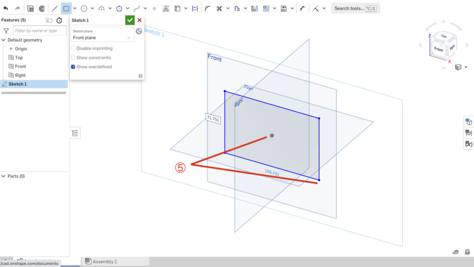 How to use Onshape. Draw lines and squares in the sketch. - わん＆K研修室