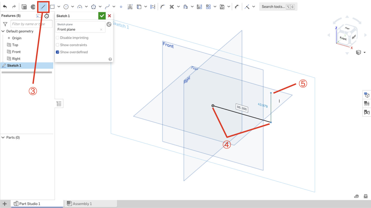 How to use Onshape. Draw lines and squares in the sketch. - わん＆K研修室