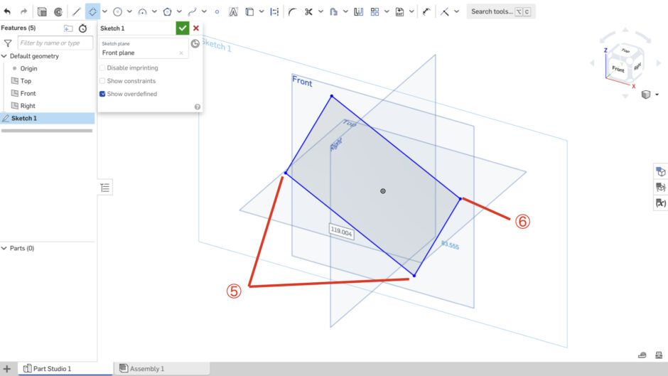 How to use Onshape. Draw lines and squares in the sketch. - わん＆K研修室