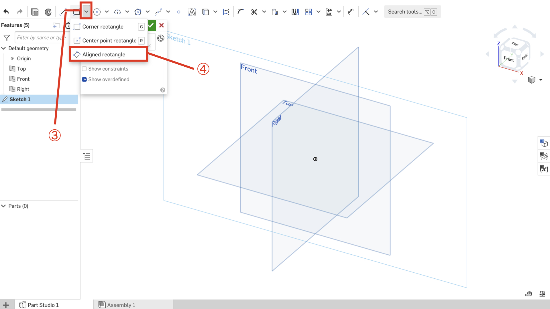 How to use Onshape. Draw lines and squares in the sketch. - わん＆K研修室